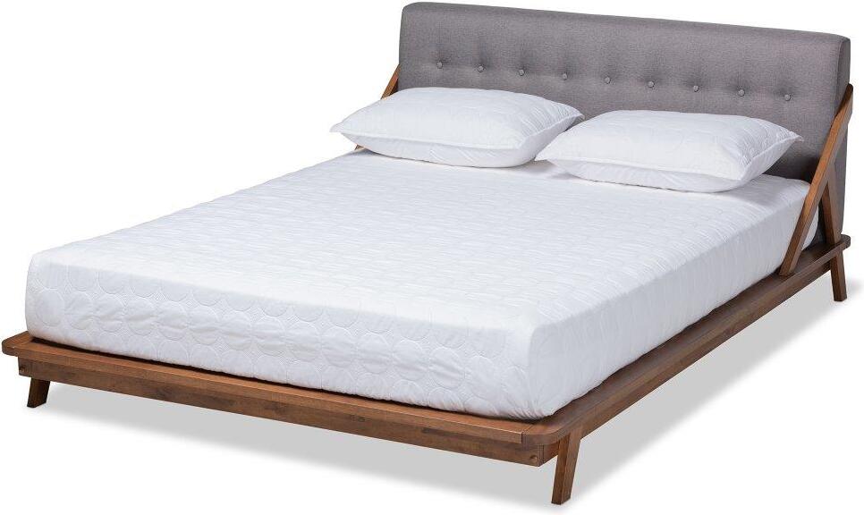 Baxton Studio Sante Mid-Century Modern Grey Fabric Upholstered Wood ...