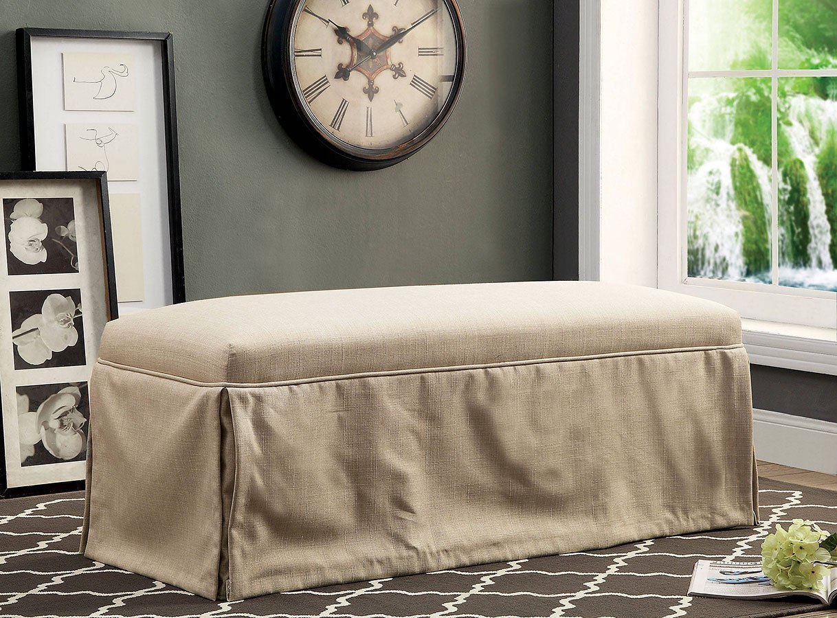 Kortrijk Skirted Bench (Beige) by Furniture of America | 1StopBedrooms