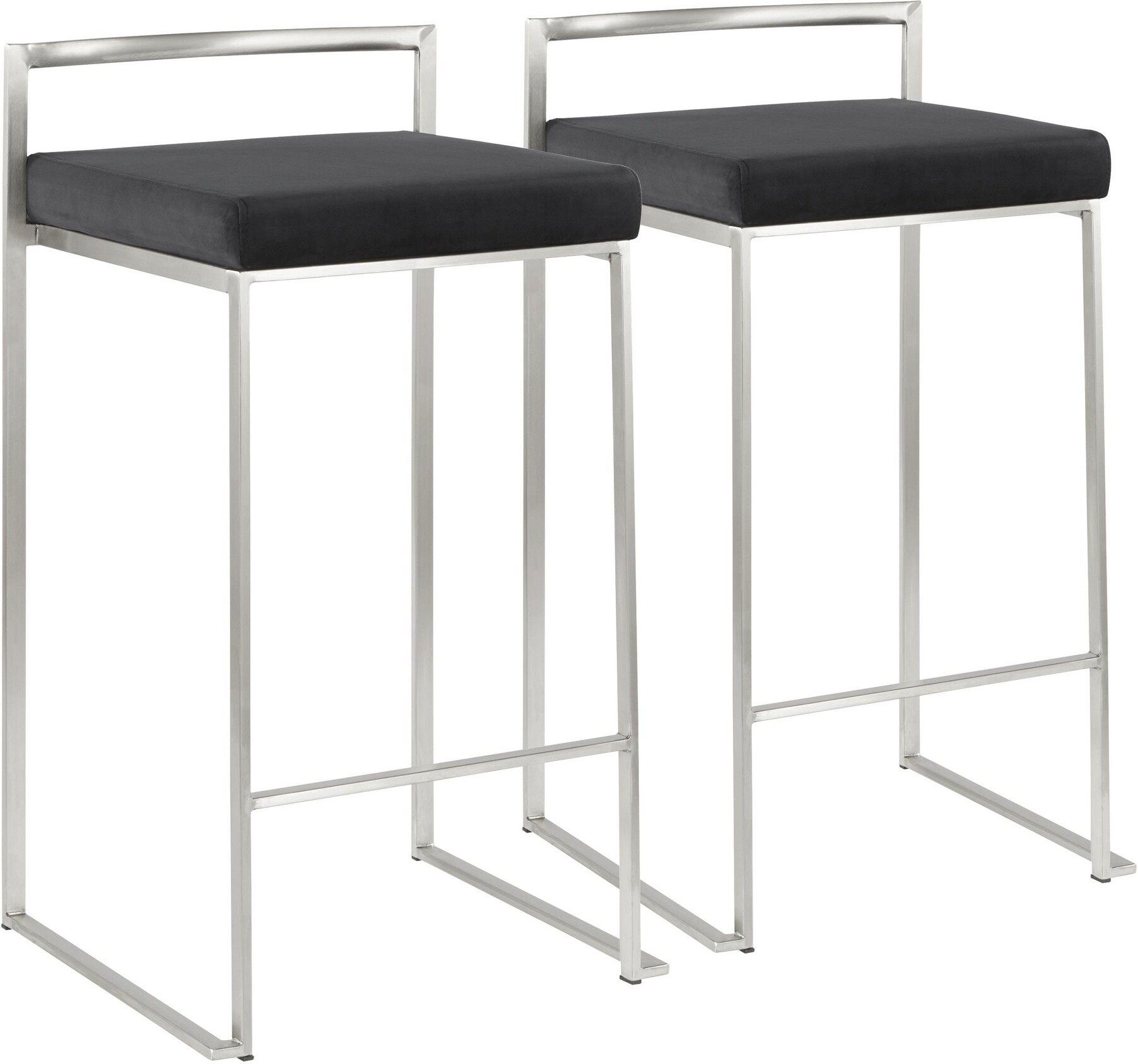 Fuji Stackable Counter Stool in Stainless Steel with Black Velvet ...