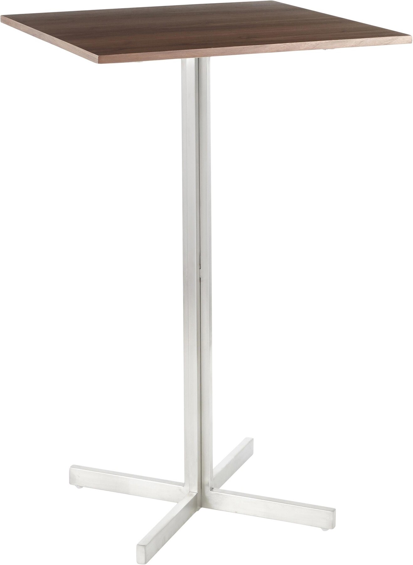 Fuji Square Bar Table in Stainless Steel with Walnut Wood Top by ...