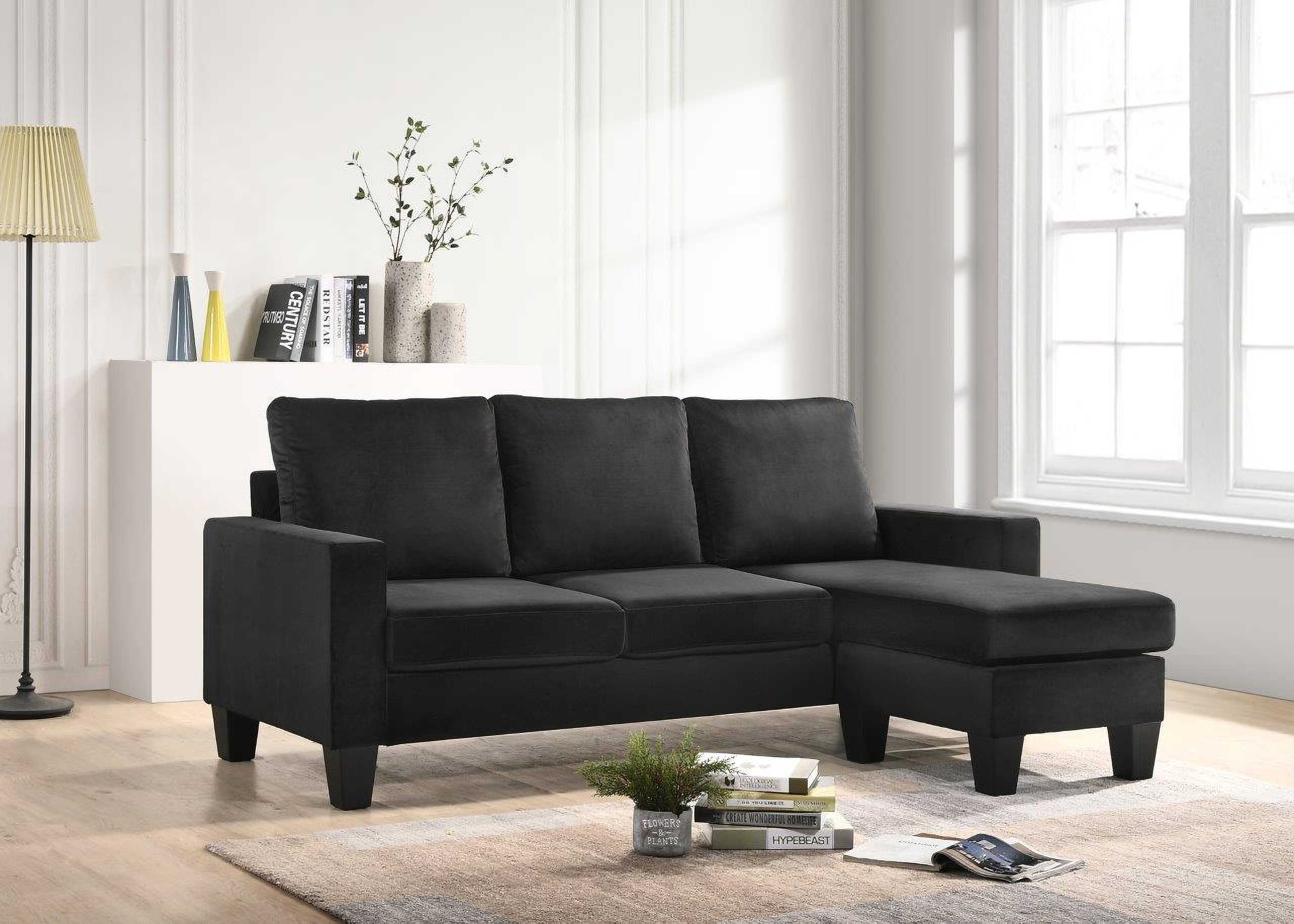 Glory Furniture Jessica Sofa Chaise, Black | 1StopBedrooms