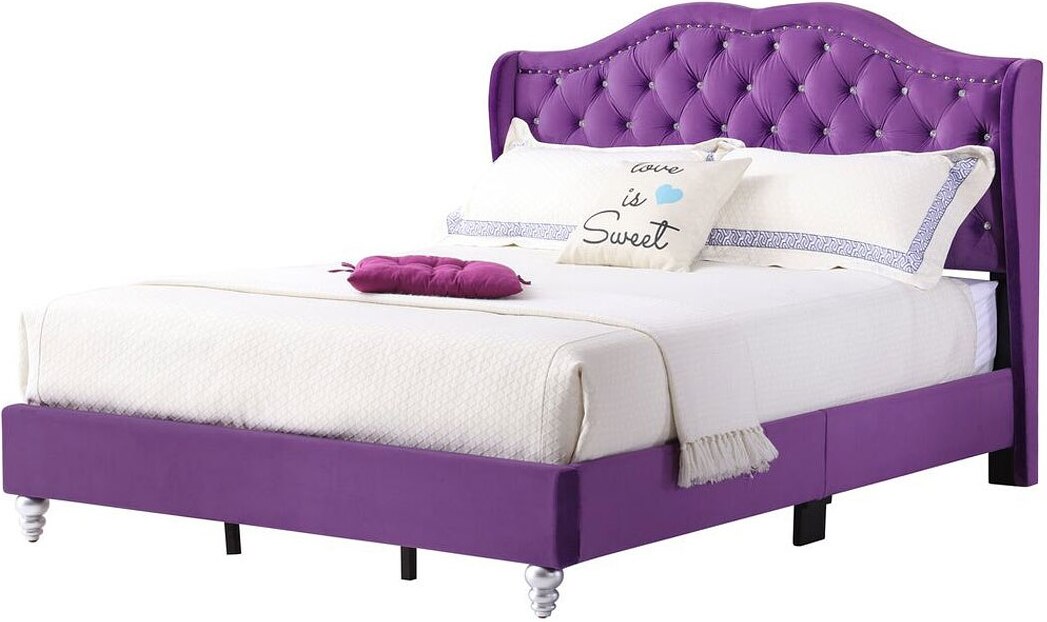 Glory Furniture Joy G1932 fb up Full Upholstered Bed Cherry Purple