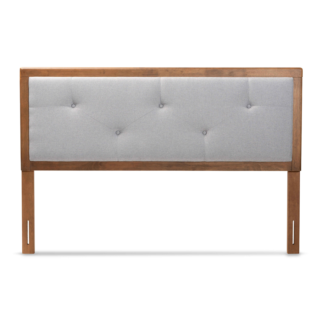 Abner Fabric Upholstered Wood King Headboard In Light Grey and Walnut ...