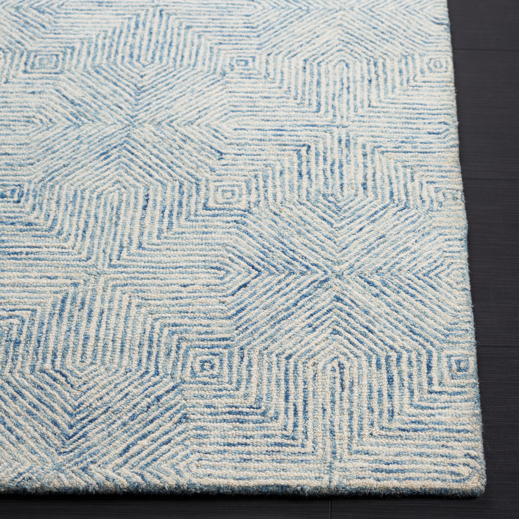 Abstract Hand Tufted Blue and Ivory 2'-3" x 9' Runner Rugs ABT425M-29 ...