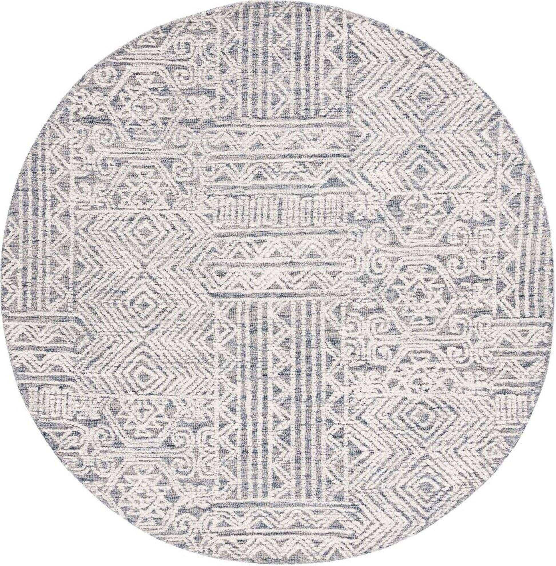 Abstract Hand Tufted Grey and Ivory 6' x 6' Round Rugs ABT225F-6R by ...