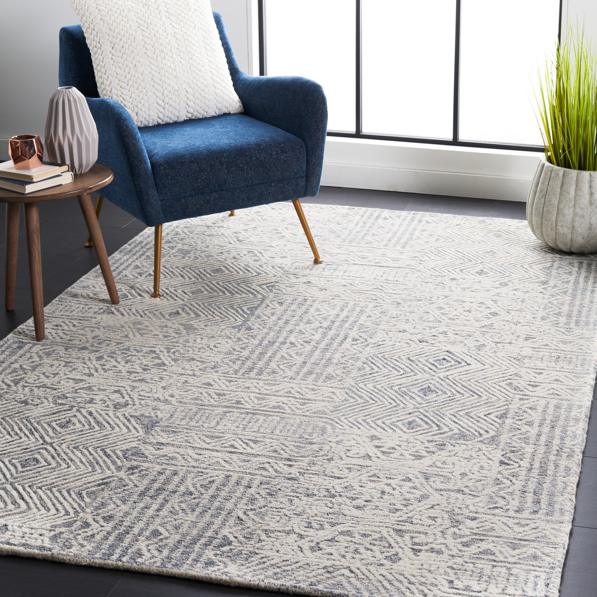 Abstract Hand Tufted Grey and Ivory 6' x 6' Square Rugs ABT225F-6SQ by ...