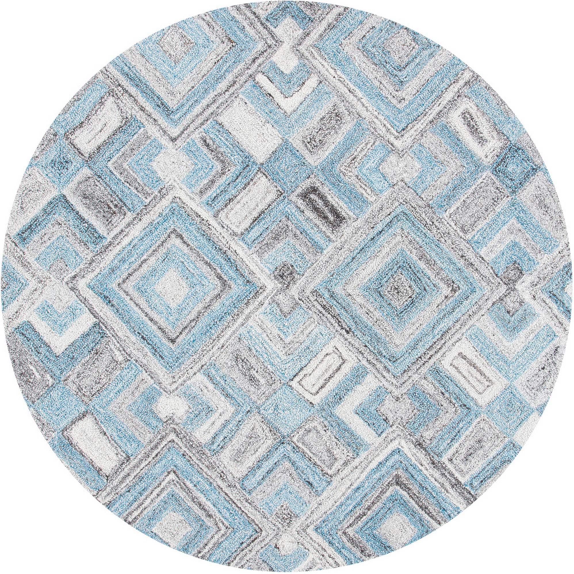 Abstract Hand Tufted Grey and Turquoise 6' x 6' Round Rugs by Safavieh ...