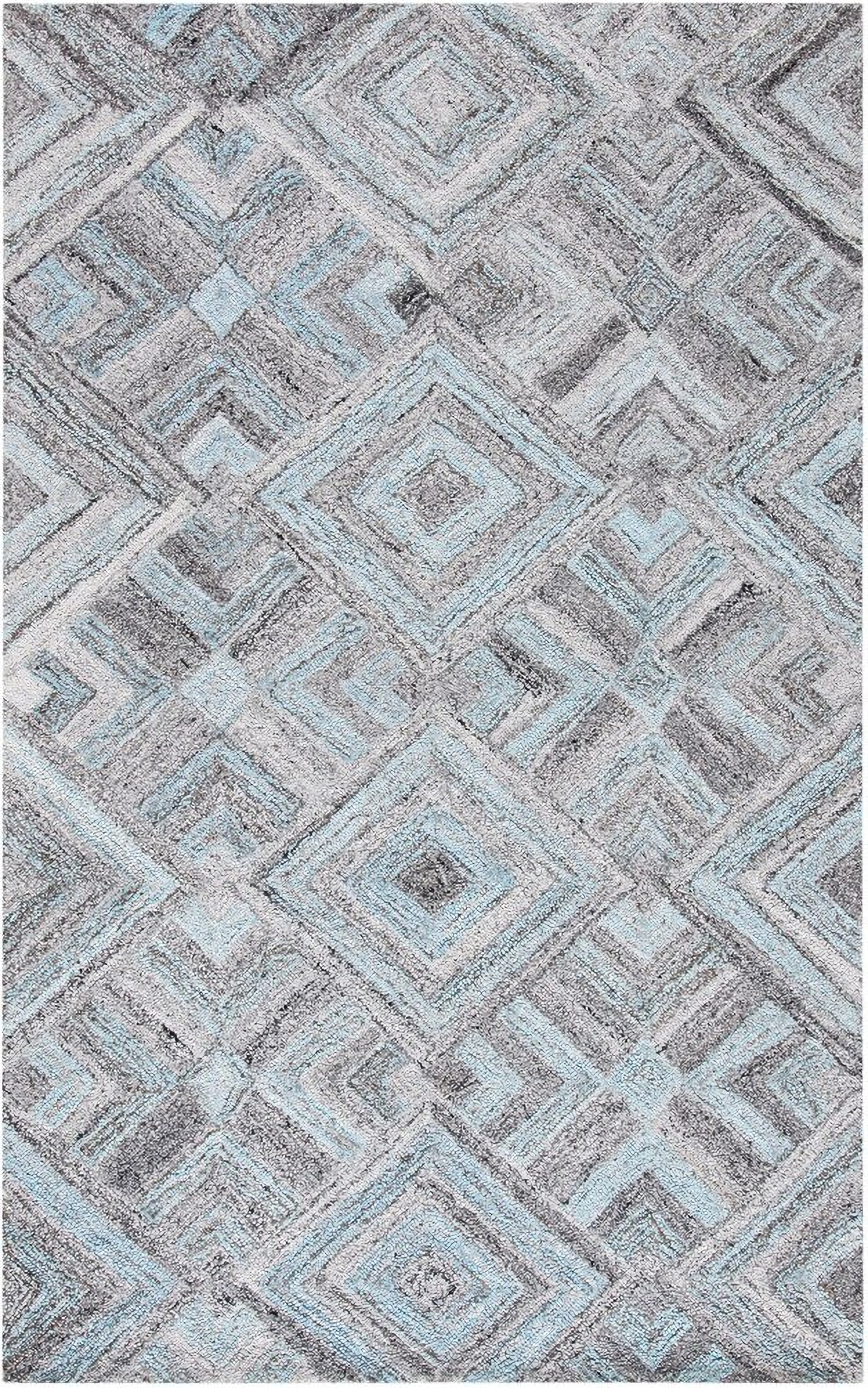 Abstract Hand Tufted Grey and Turquoise 6' x 9' Medium Rectangle Rugs ...