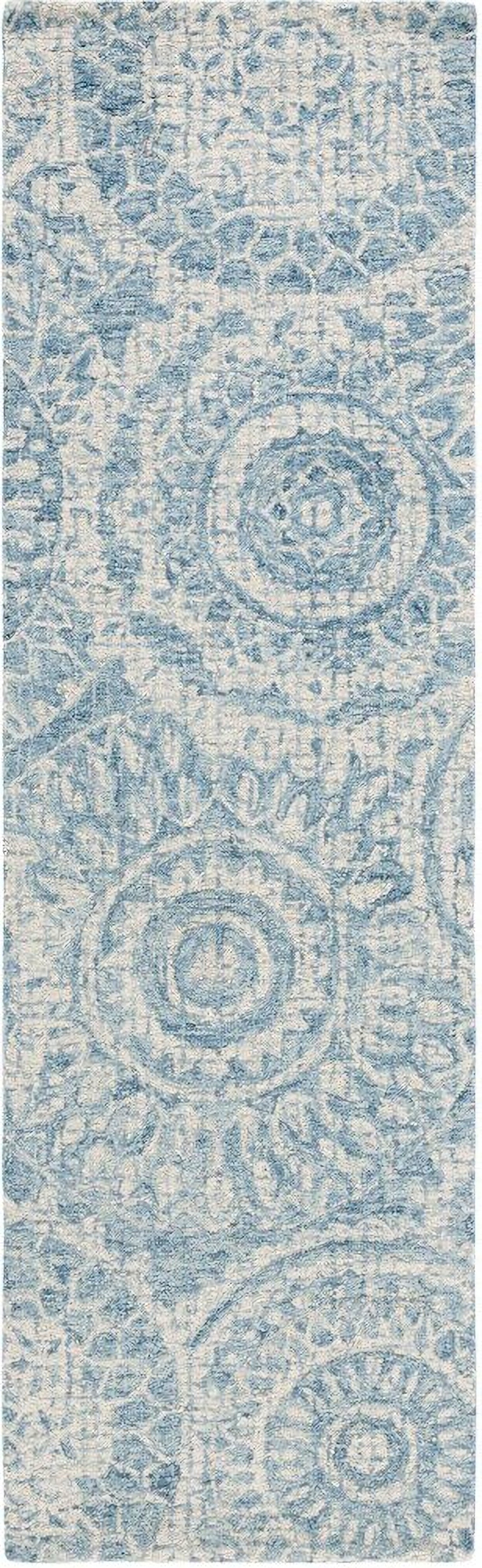 Abstract Hand Tufted Ivory and Blue 2'-3" x 12' Runner Rugs ABT205A-212 ...