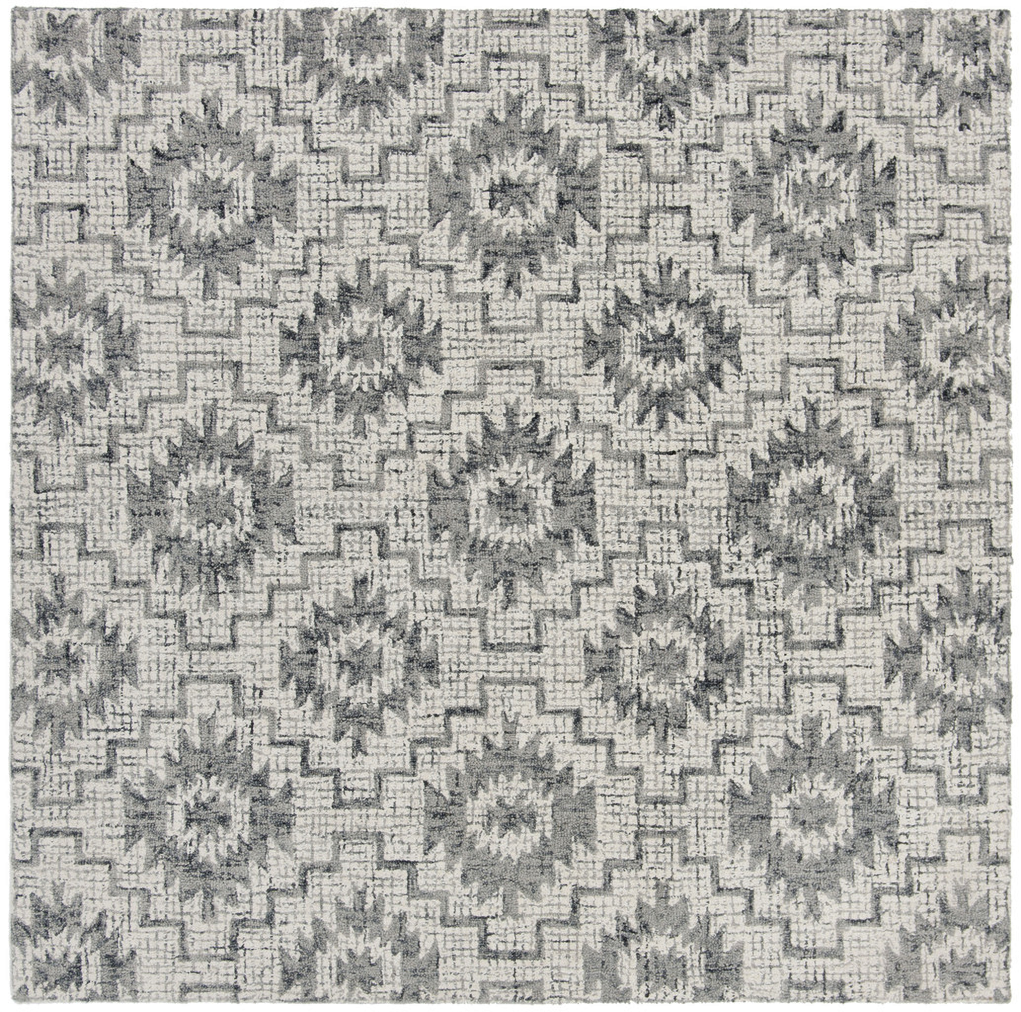 Abstract Hand Tufted Ivory and Dark Grey 6' x 6' Square Rugs ABT202A ...