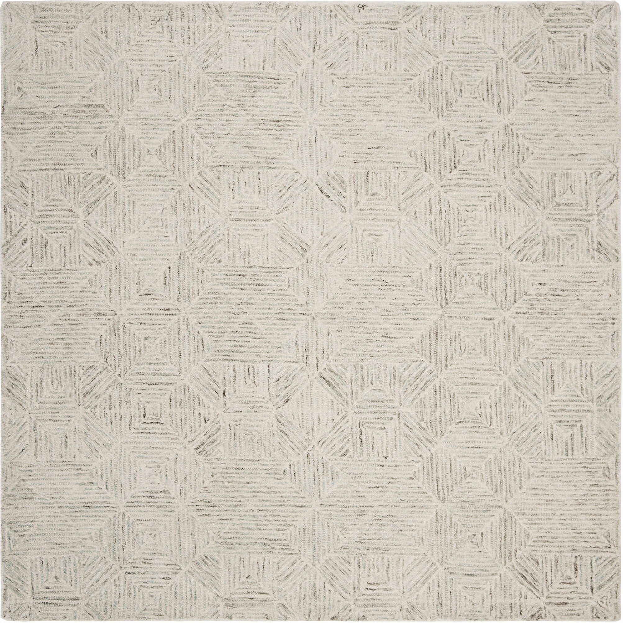 Abstract Hand Tufted Ivory and Light Blue 8' x 8' Square Rugs by ...