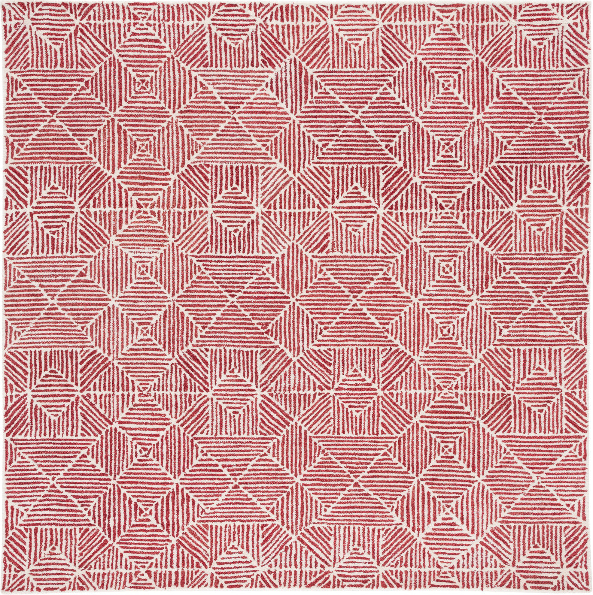 Abstract Hand Tufted Red and Ivory 6' x 6' Square Rugs ABT763Q-6SQ by ...