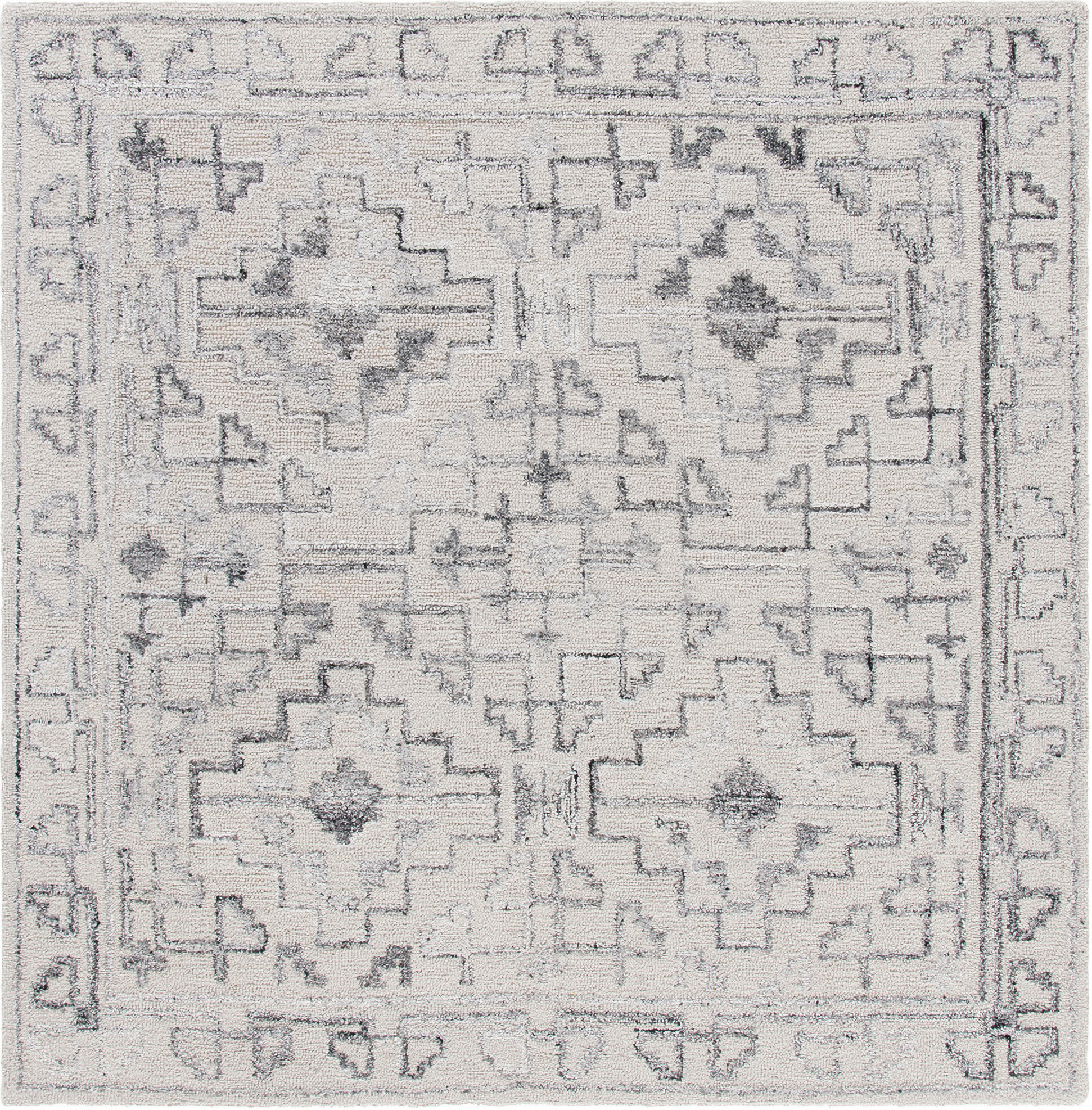 Abstract Hand Tufted Taupe and Black 6' x 6' Square Rugs by Safavieh ...