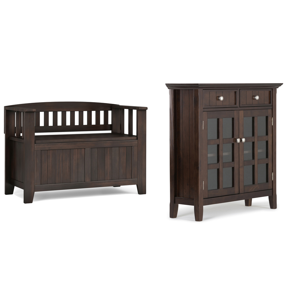 Acadian Solid Wood Small Storage Bench and Storage Cabinet In Brunette ...