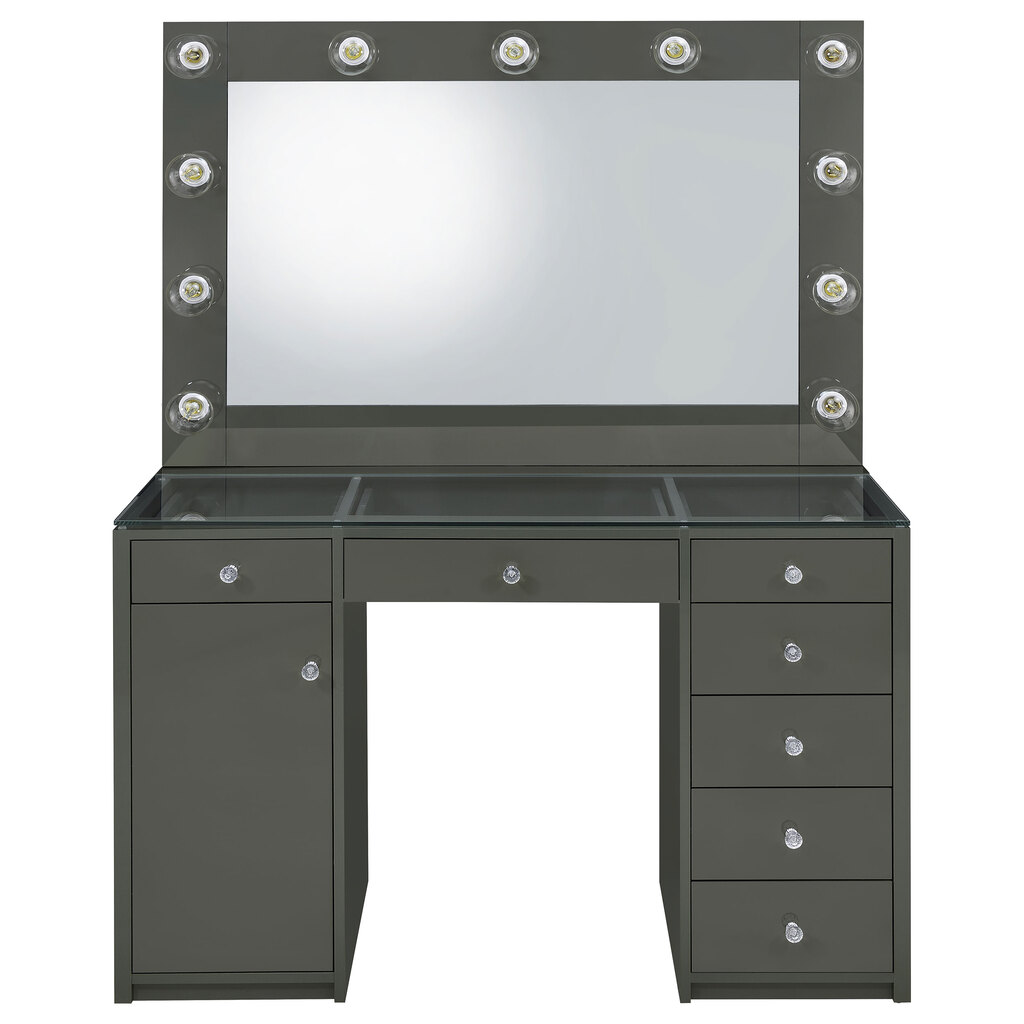 Acena 7-Drawer Vanity Set with Lighting In Grey High Gloss by Coaster ...