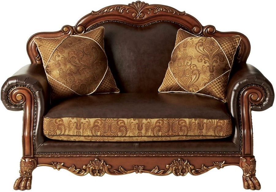 Acme Dresden Bycast Leather-Chenille Chair in Cherry | 1StopBedrooms