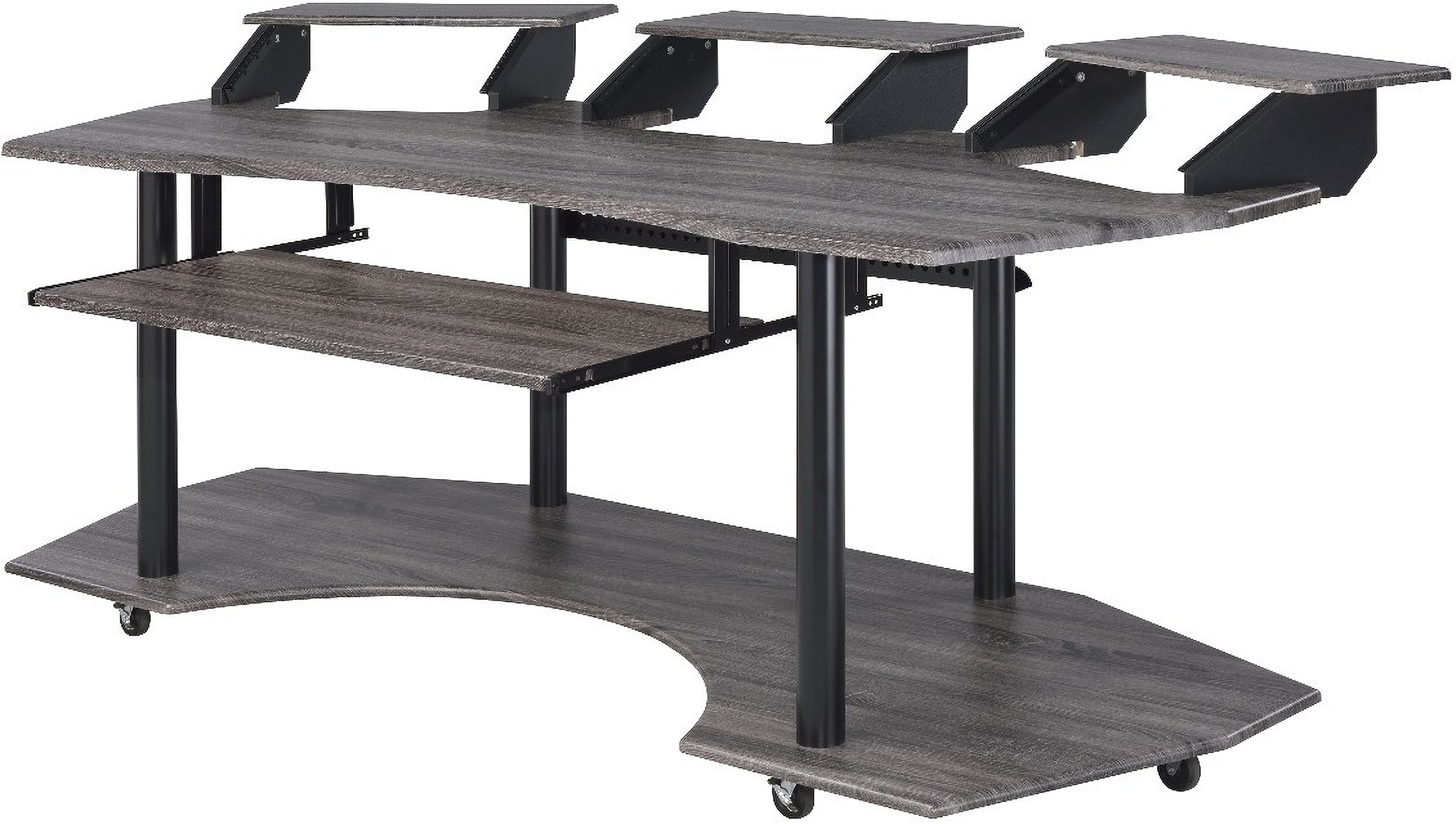Eleazar Music Recording Studio Desk with 3 Hutch In Black Oak by ACME ...