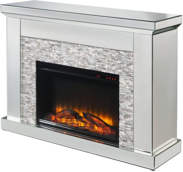 Acme Laksha Fireplace In Mirrored And Stone | 1StopBedrooms