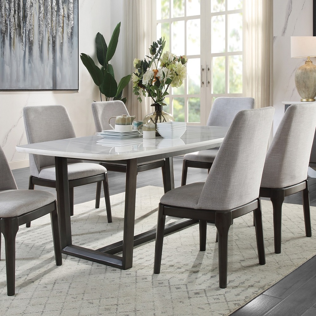 Acme Madan Dining Table With Marble Top And Weathered Gray Finish ...