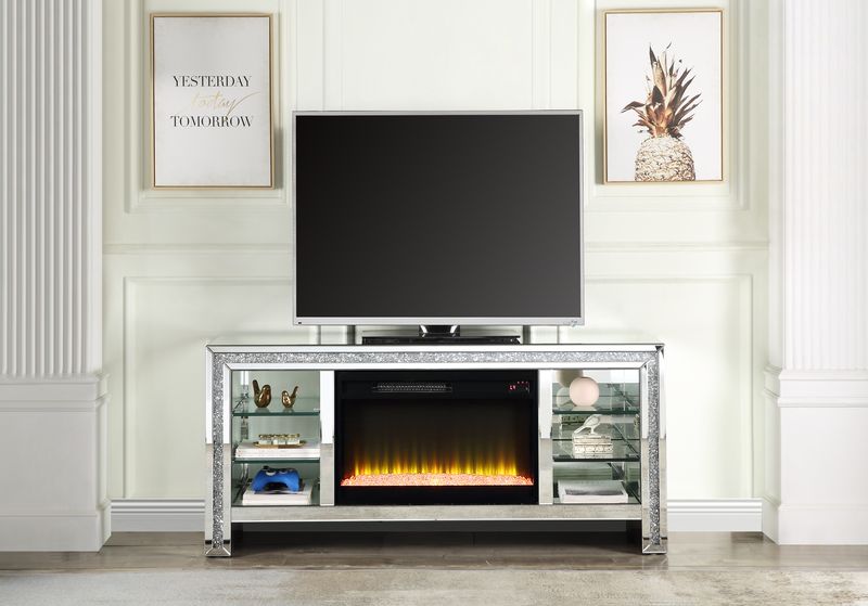 Noralie 6 Compartments TV Stand With Fireplace And Led In Mirrored And ...