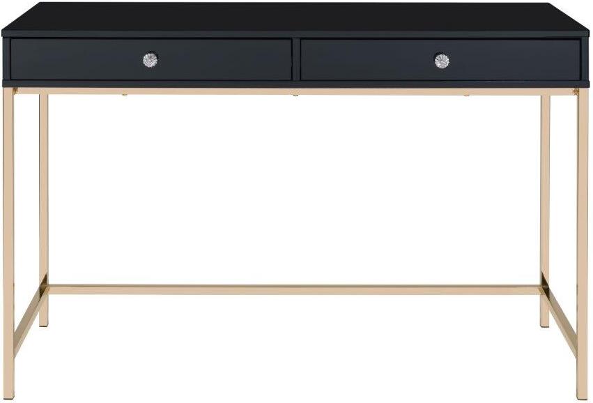 Acme Ottey Writing Desk In Black High Gloss And Gold Finish | 1StopBedrooms