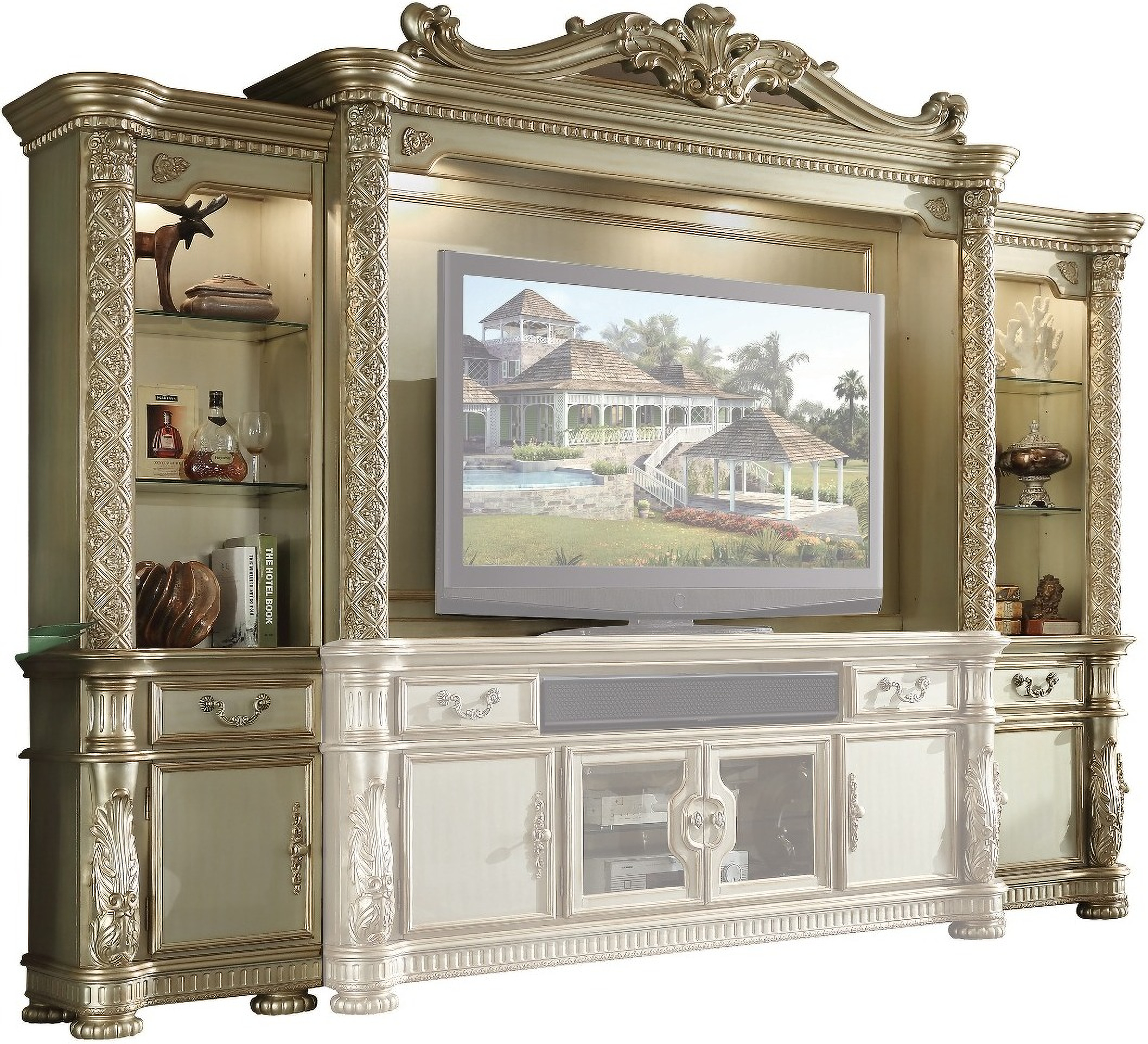 Acme Vendome Ii Entertainment Center In Gold Patina and Bone ...