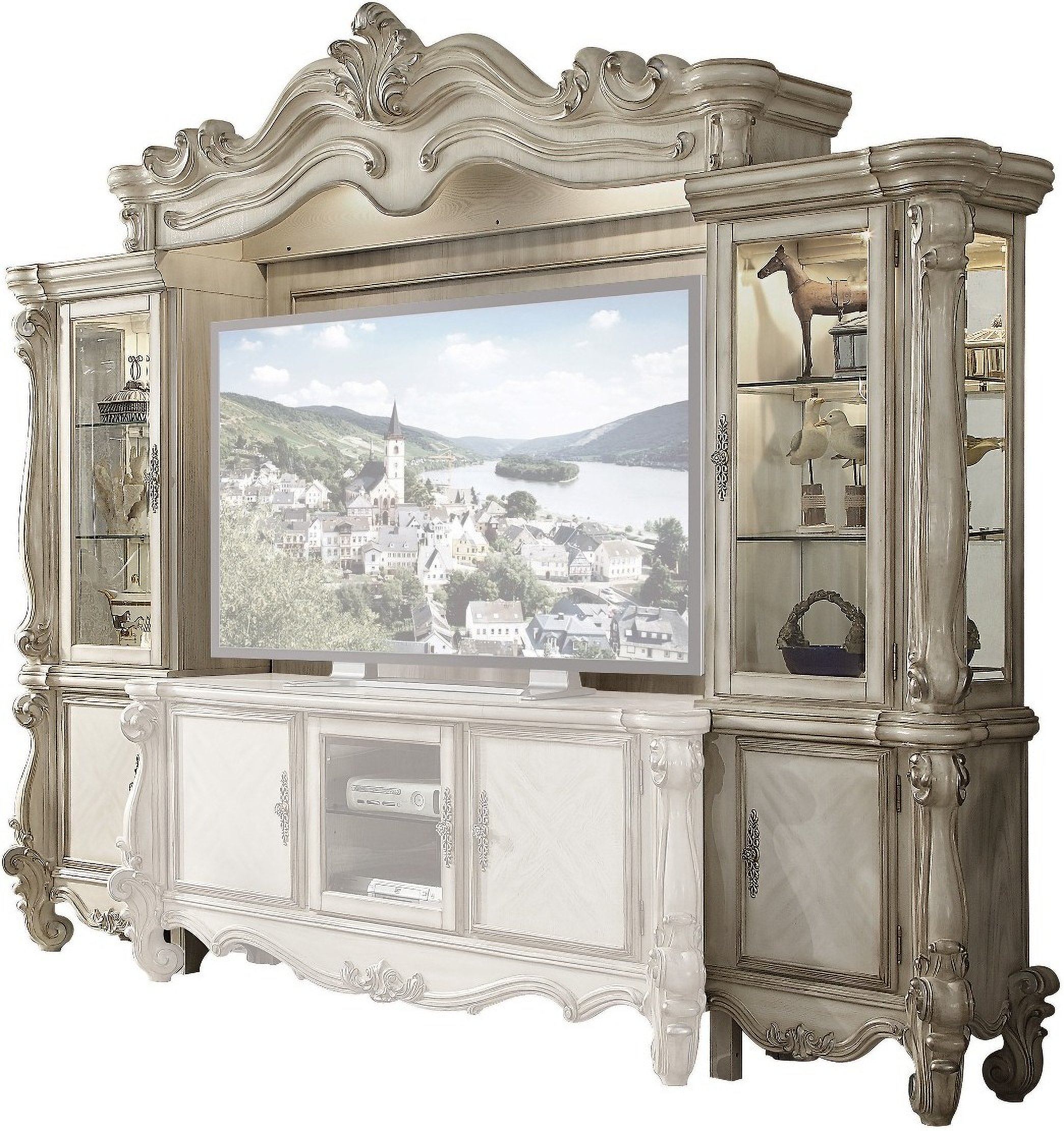 Acme versailles entertainment center in bone white 91320 1StopBedrooms