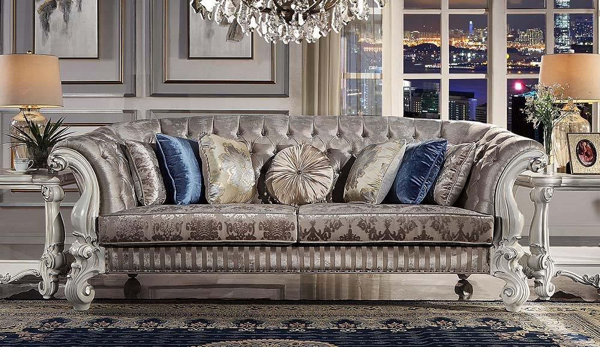 Versailles Sofa With 7 Pillows In Ivory and White by ACME | 1StopBedrooms