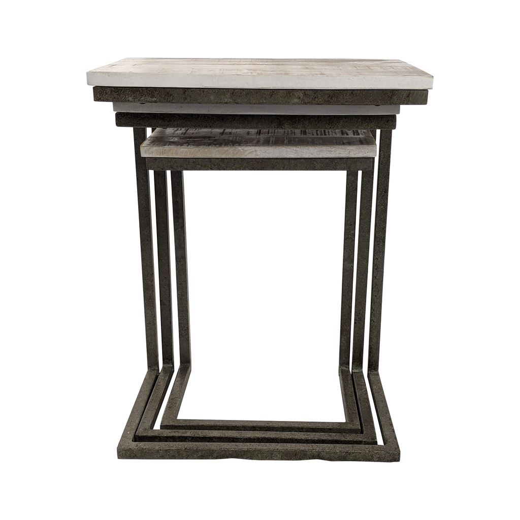 Addison Nesting Table Set In Natural Driftwood Top and Aged Iron Base ...
