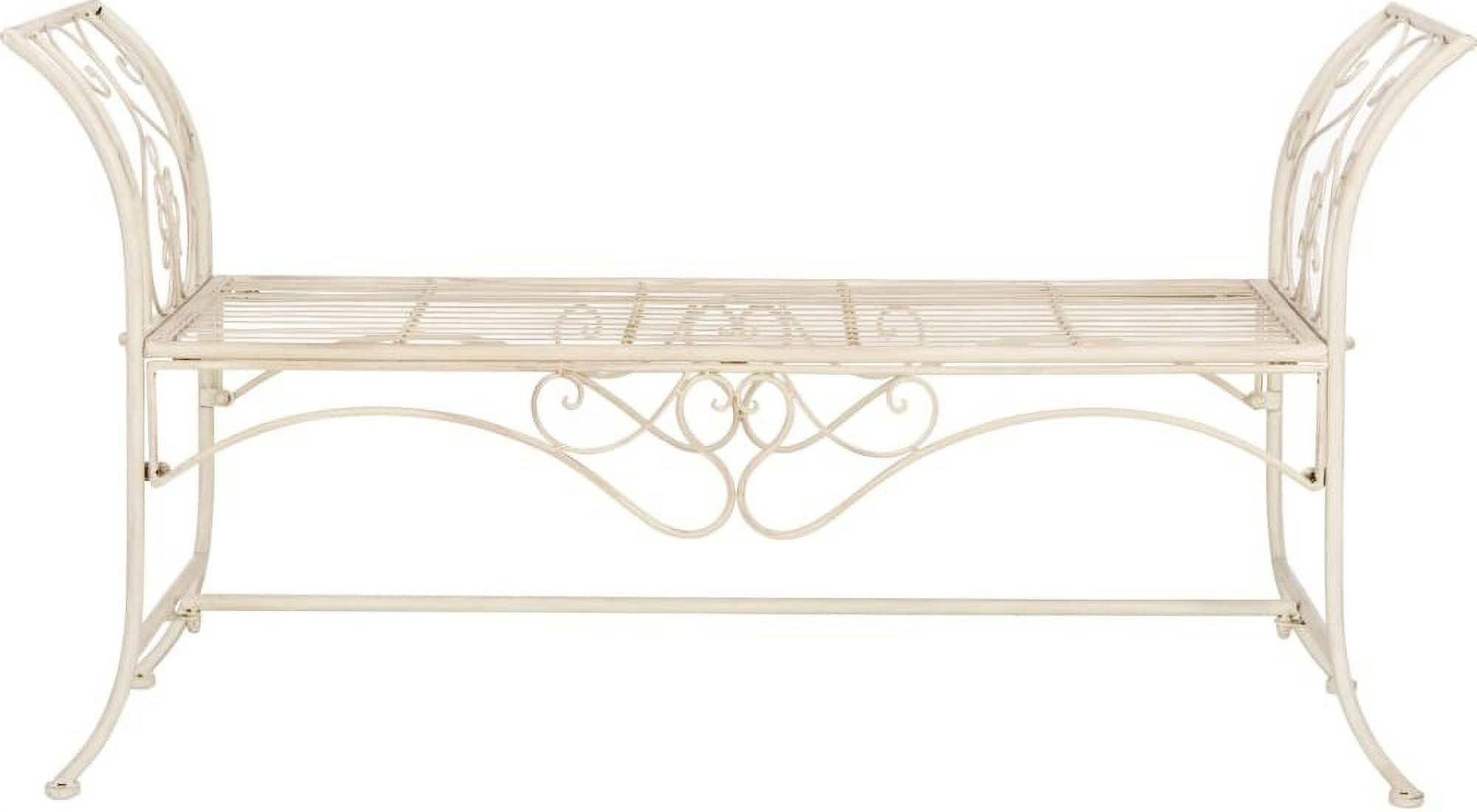 Adina Antique White Wrought Iron 51.25 Inch Garden Bench by Safavieh ...