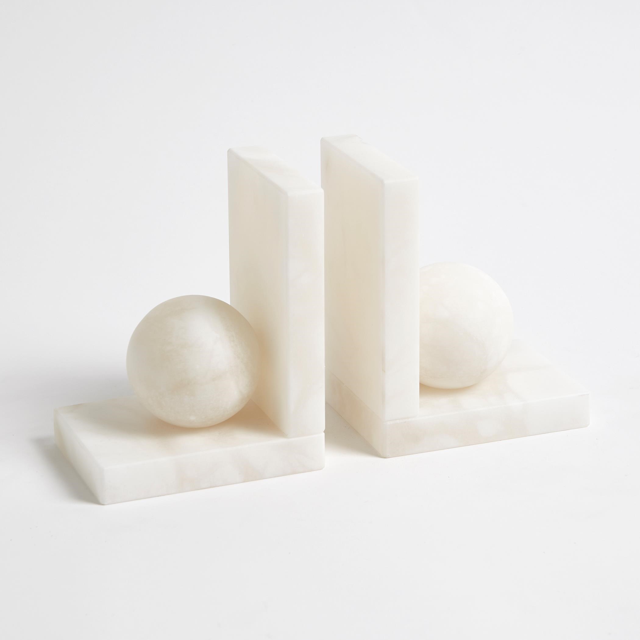 Alabaster Ball Bookends Set of 2 In White by Global Views | 1StopBedrooms
