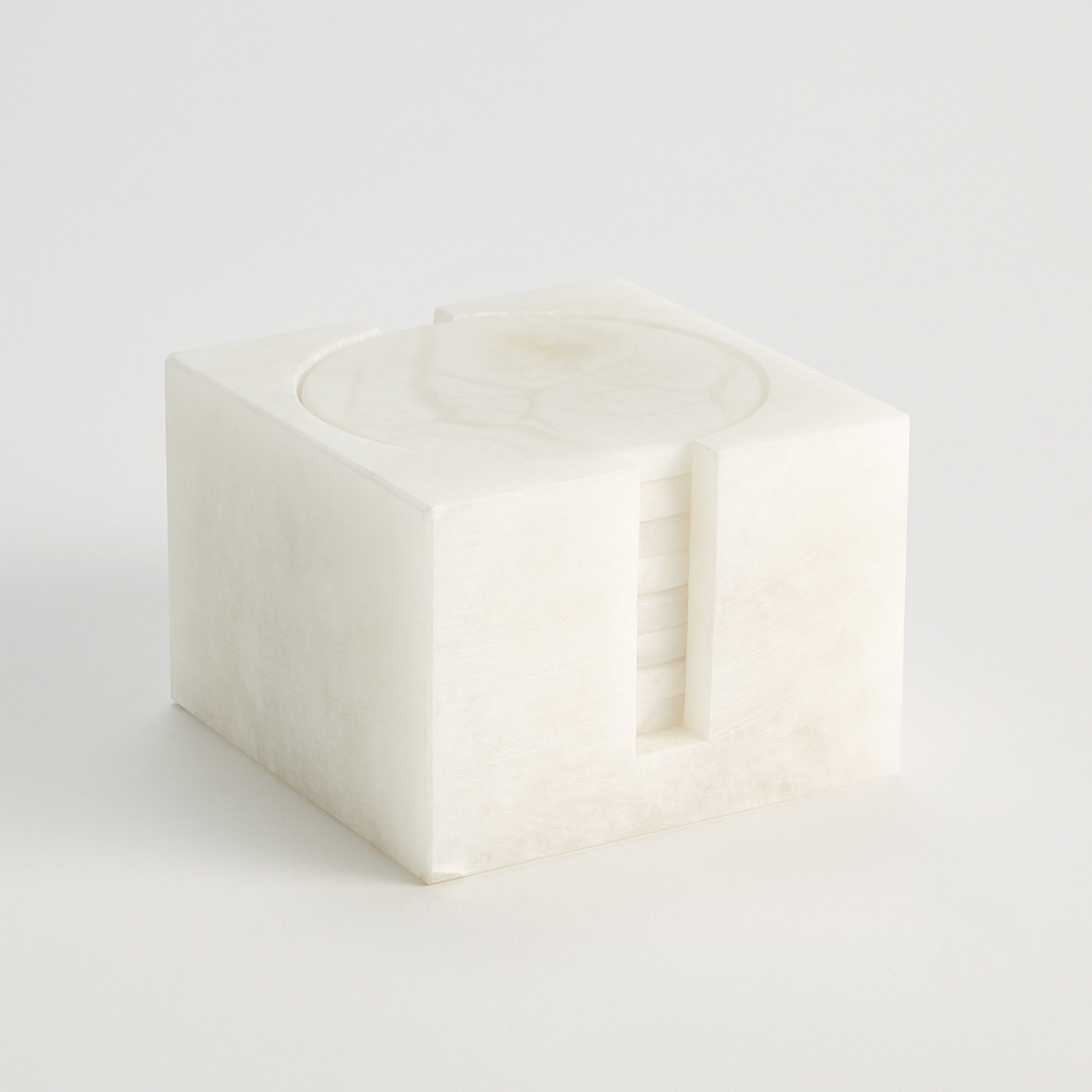 Alabaster Coasters Set of 8 With Holder In White by Global Views ...