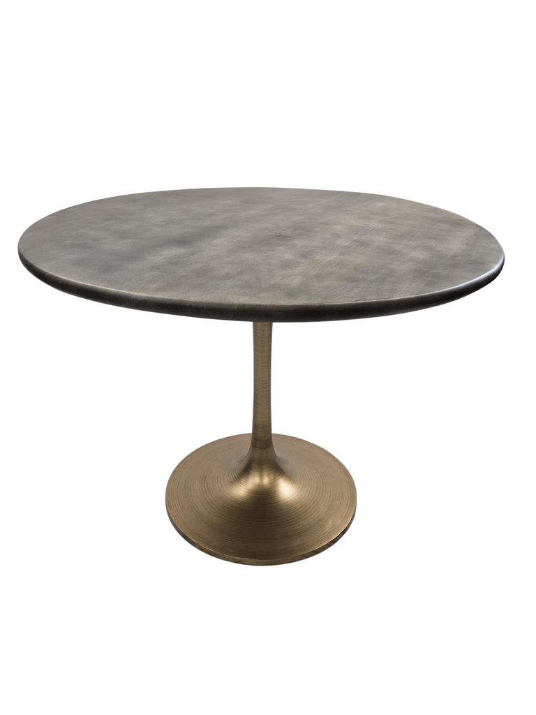 Alden Wood Top 40 Inch Round Dining Table In Fog Gray Top and Gold Base ...
