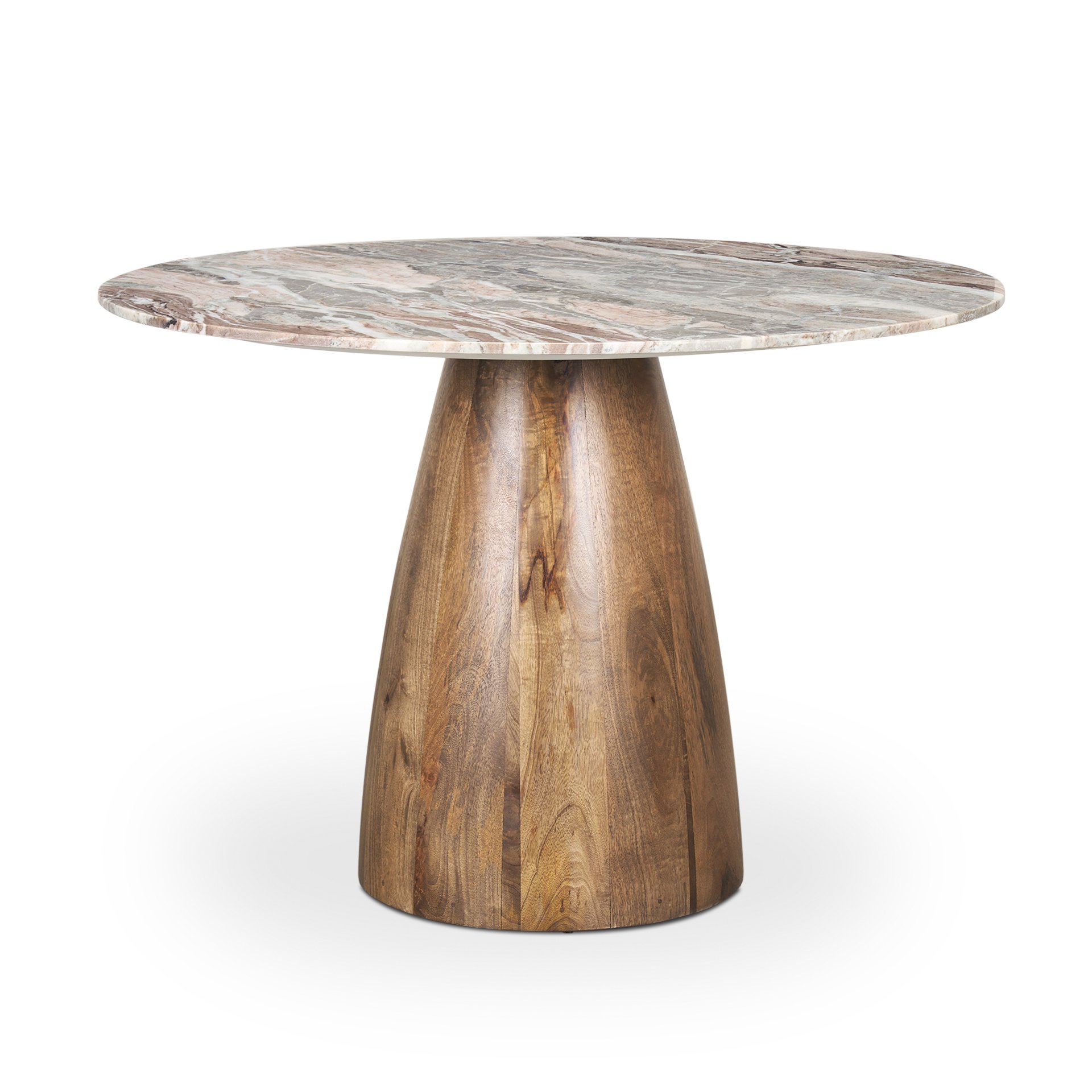 Allyson Pink Marble Pedestal Round Dining Table In Medium Brown by ...