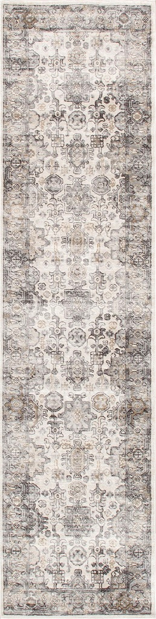 Amadeus Design Power Loom Runner- 2' 6" x 10' In Ivory and Grey by ...