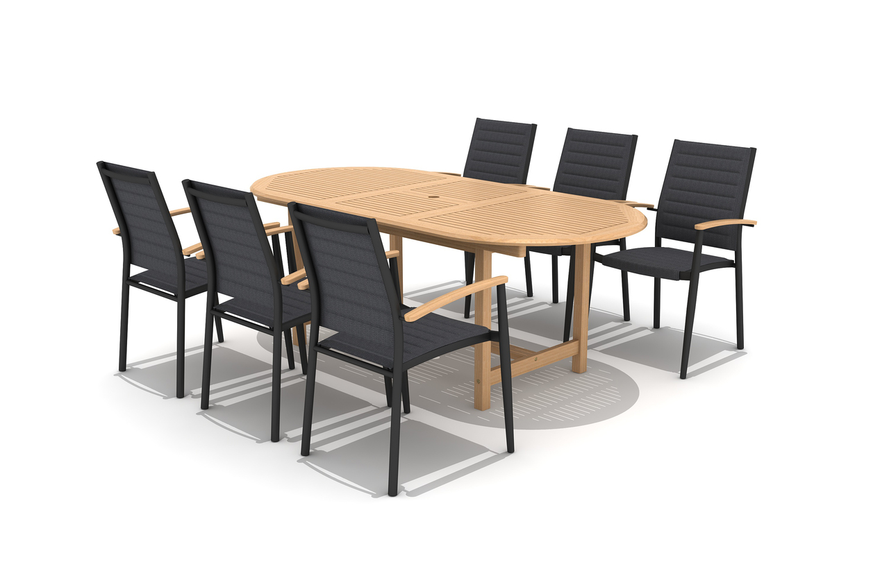 Amazonia Miami 7 Piece Oval Extebdable Patio Dining Set In Black by ...