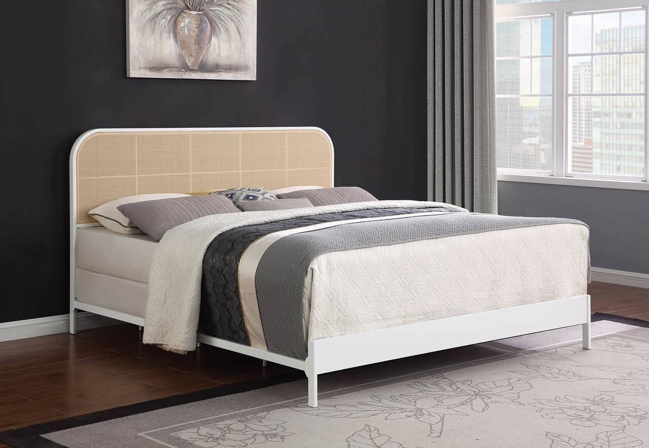 Amherst Radio Weave Rattan Metal Eastern King Bed In White by Coaster ...