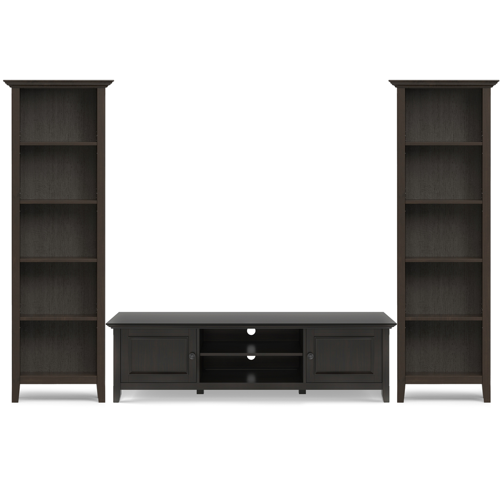 Amherst Solid Wood 72 Inch Low TV Stand with 24 Inch 5 Shelf Bookcases ...