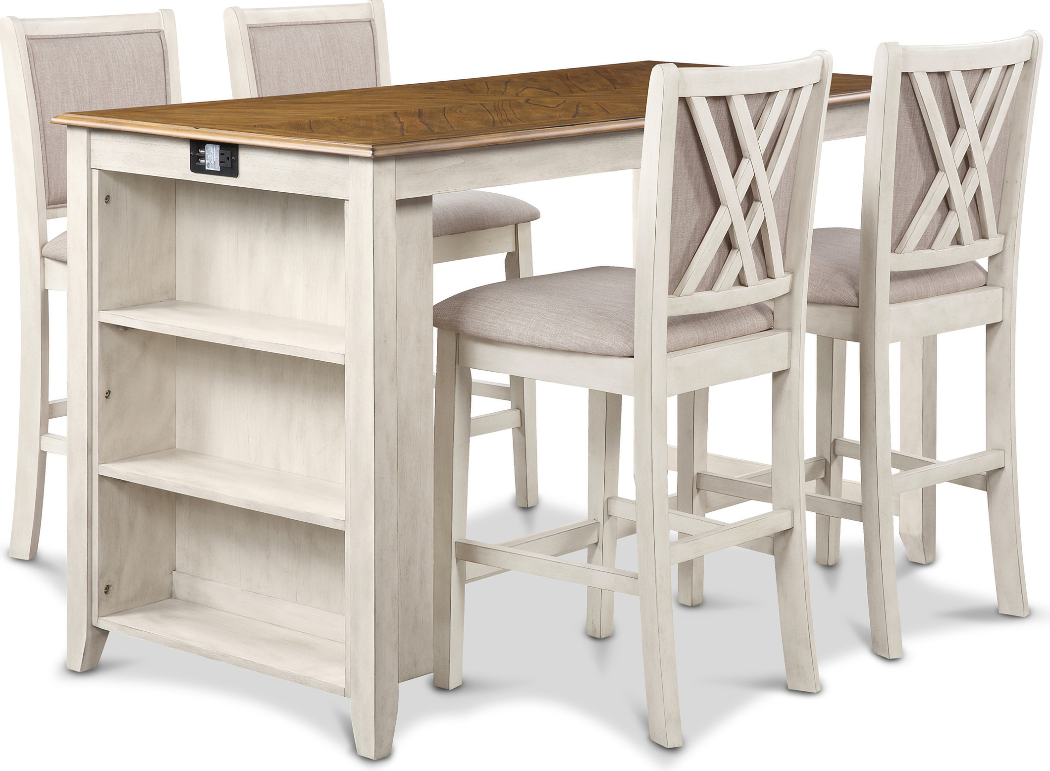 Amy 5 Piece 60 Inch Counter Storage Table and Chairs In Bisque and ...