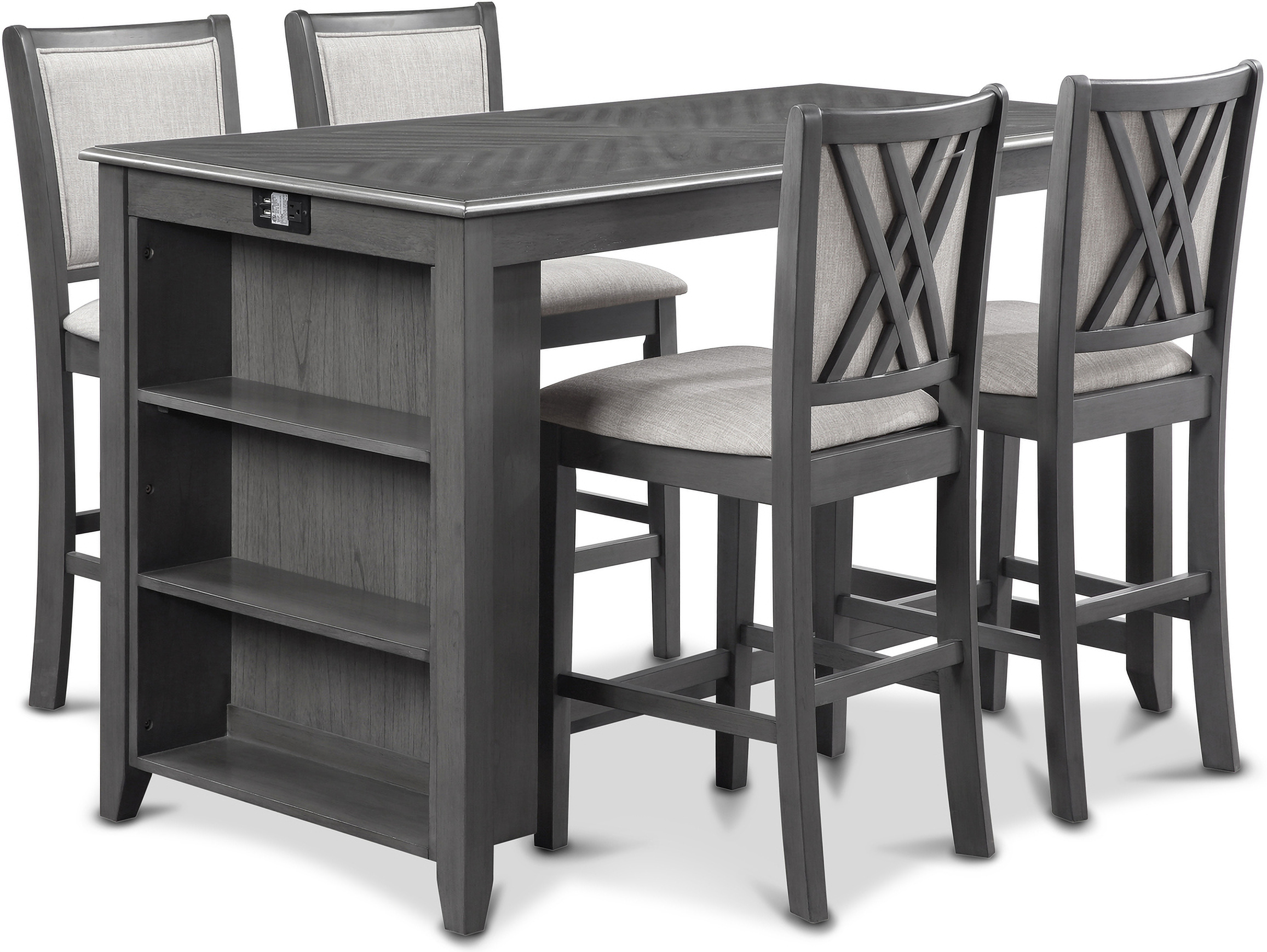 Amy 5 Piece 60 Inch Counter Storage Table and Chairs In Gray by New ...