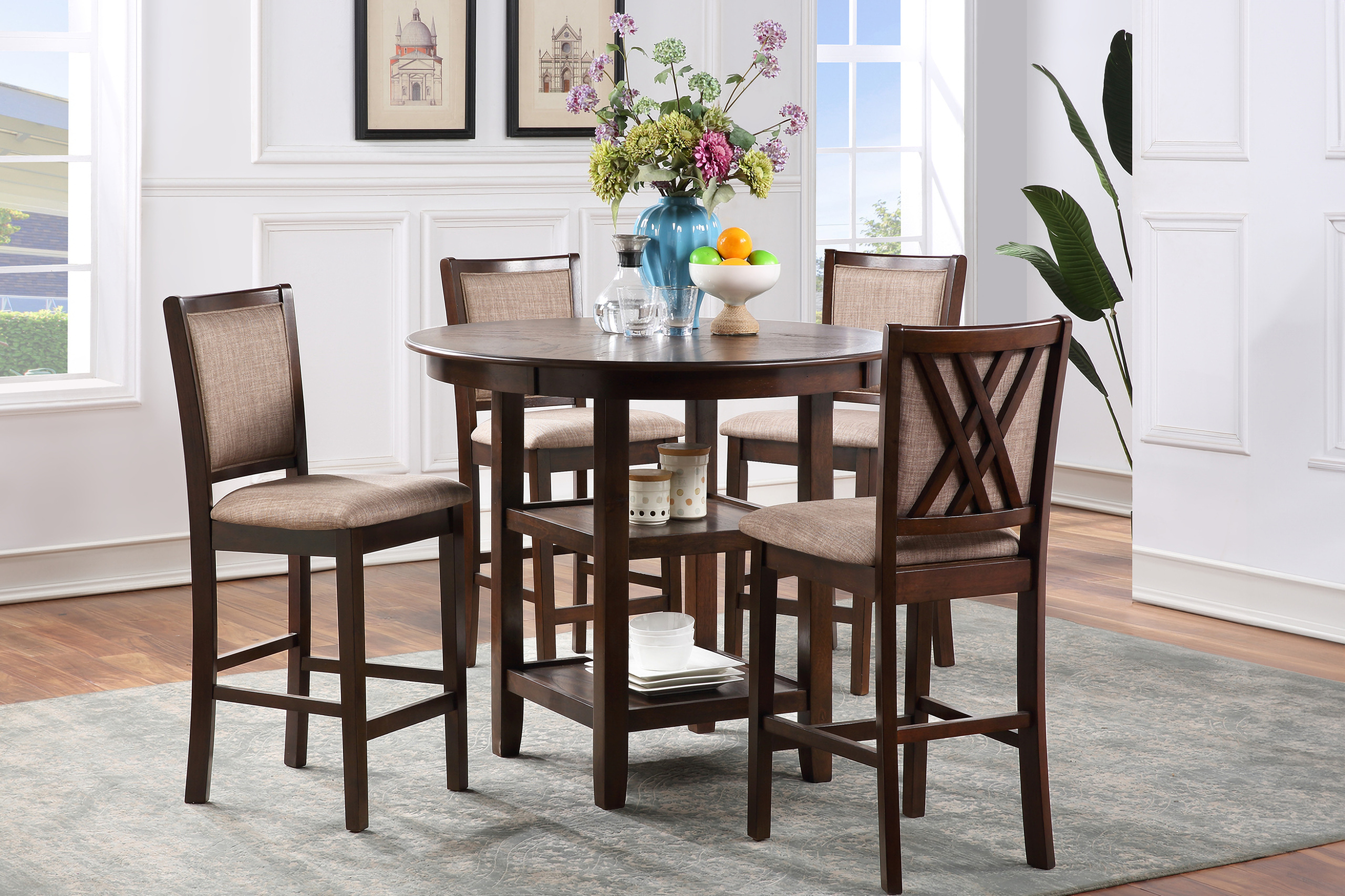 Amy 5 Piece Counter Dining Room Set In Cherry by New Classic ...