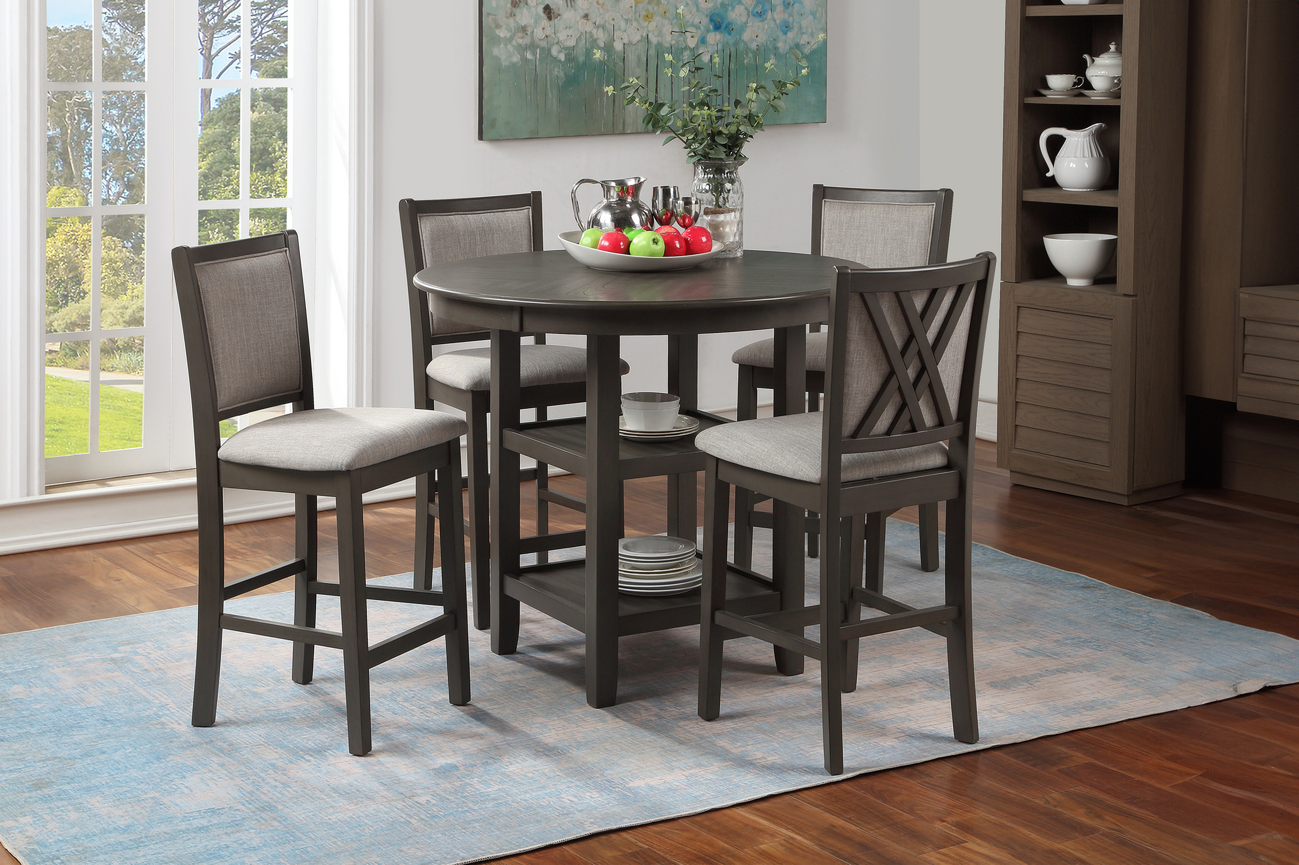 Amy 5 Piece Counter Dining Room Set In Gray by New Classic | 1StopBedrooms