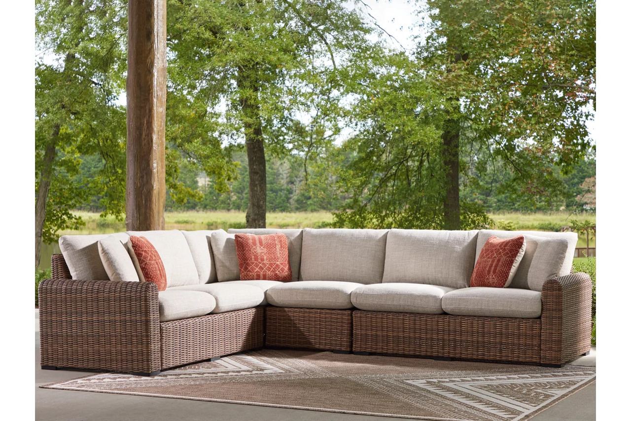 Angel Island 4-Piece Outdoor Sectional In Brown and Beige by Ashley ...