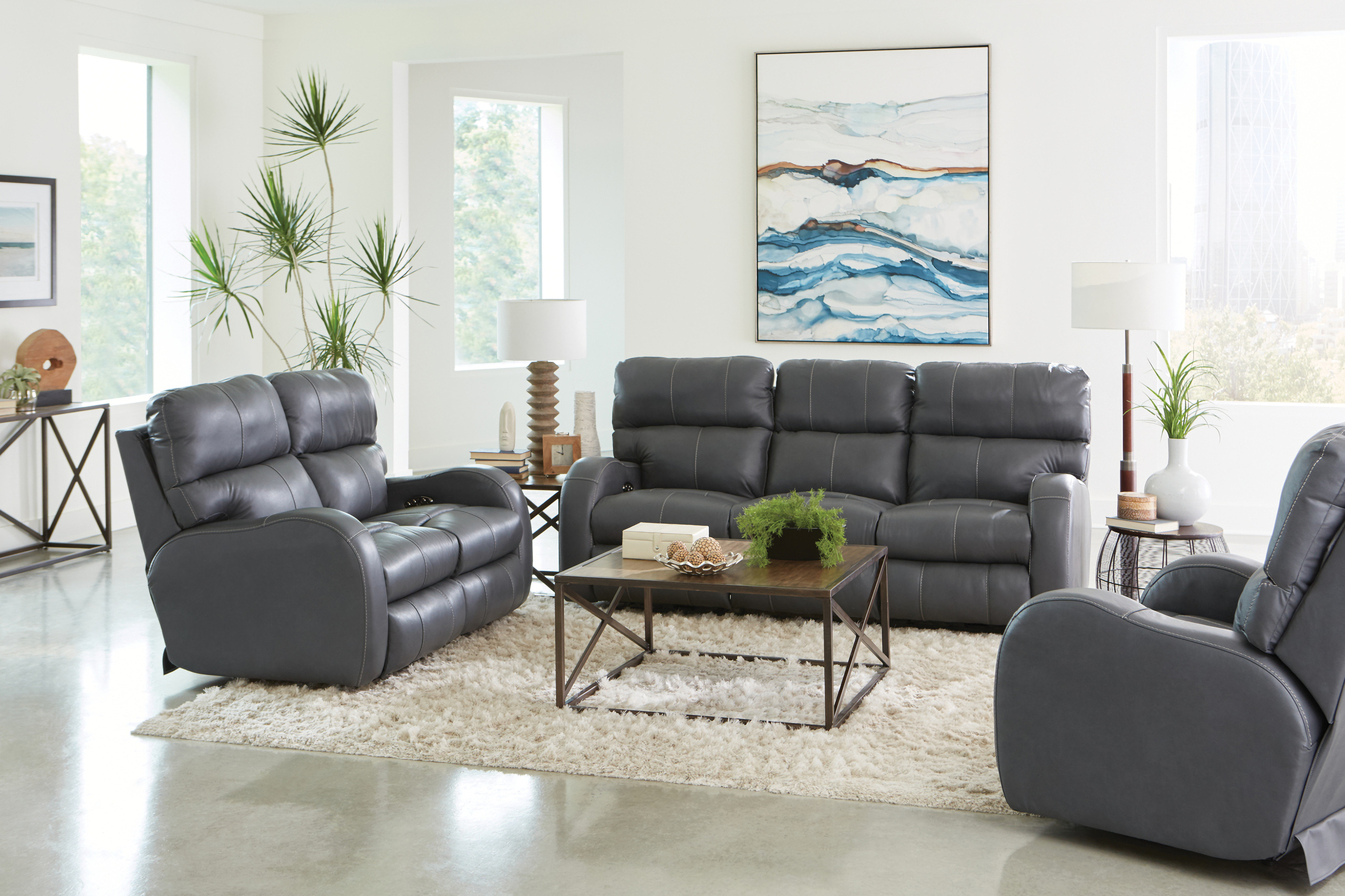 Angelo Italian Leather Match Power Reclining Living Room Set In ...