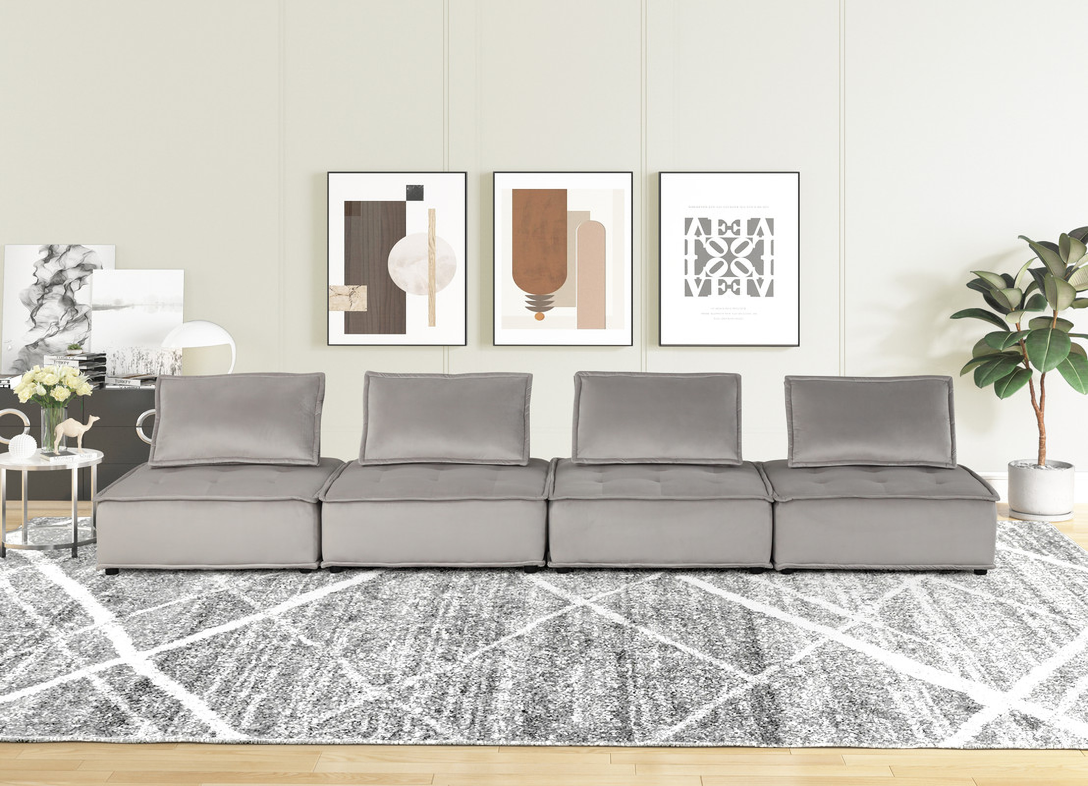 Anna 160 Inch Velvet 4 Seater Modular Sofa In Light Gray by Lilola Home ...