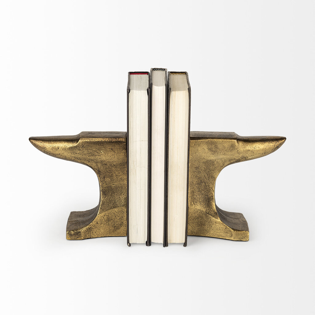 Anvilia Anvil Shaped Bookends Set of 2 In Gold by Mercana | 1StopBedrooms