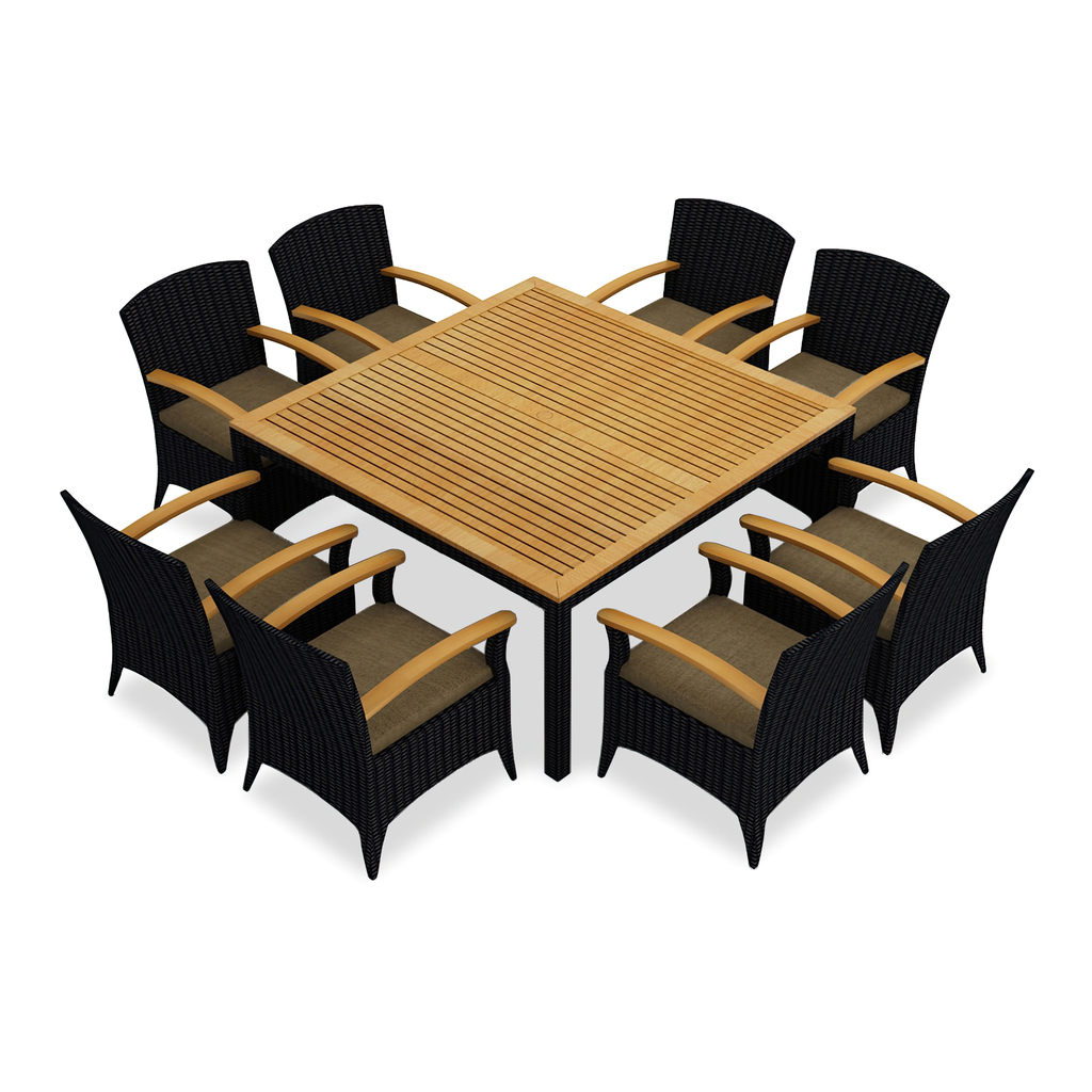 Arbor 9 Piece Arm Square Dining Set In Heather Beige and Coffee by ...