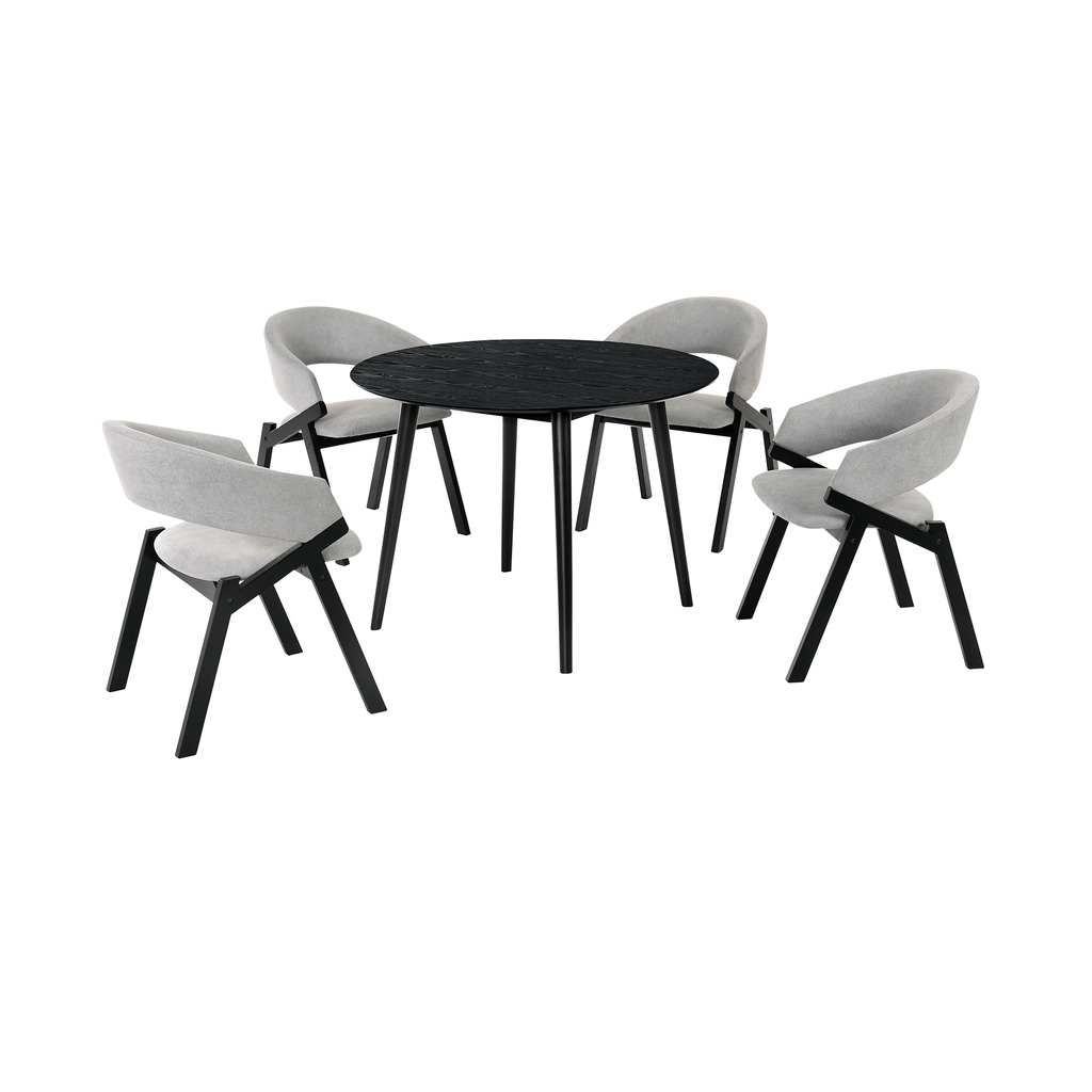 Arcadia and Talulah 42 Inch Round Gray and Black Wood 5-Piece Dining Set by Armen Living ...