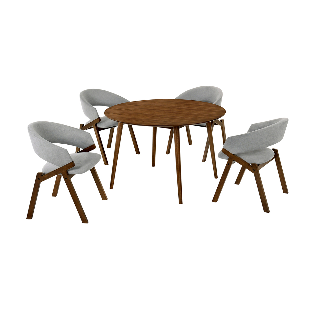 Arcadia and Talulah 48 Inch Round Gray and Walnut Wood 5-Piece Dining Set by Armen Living ...
