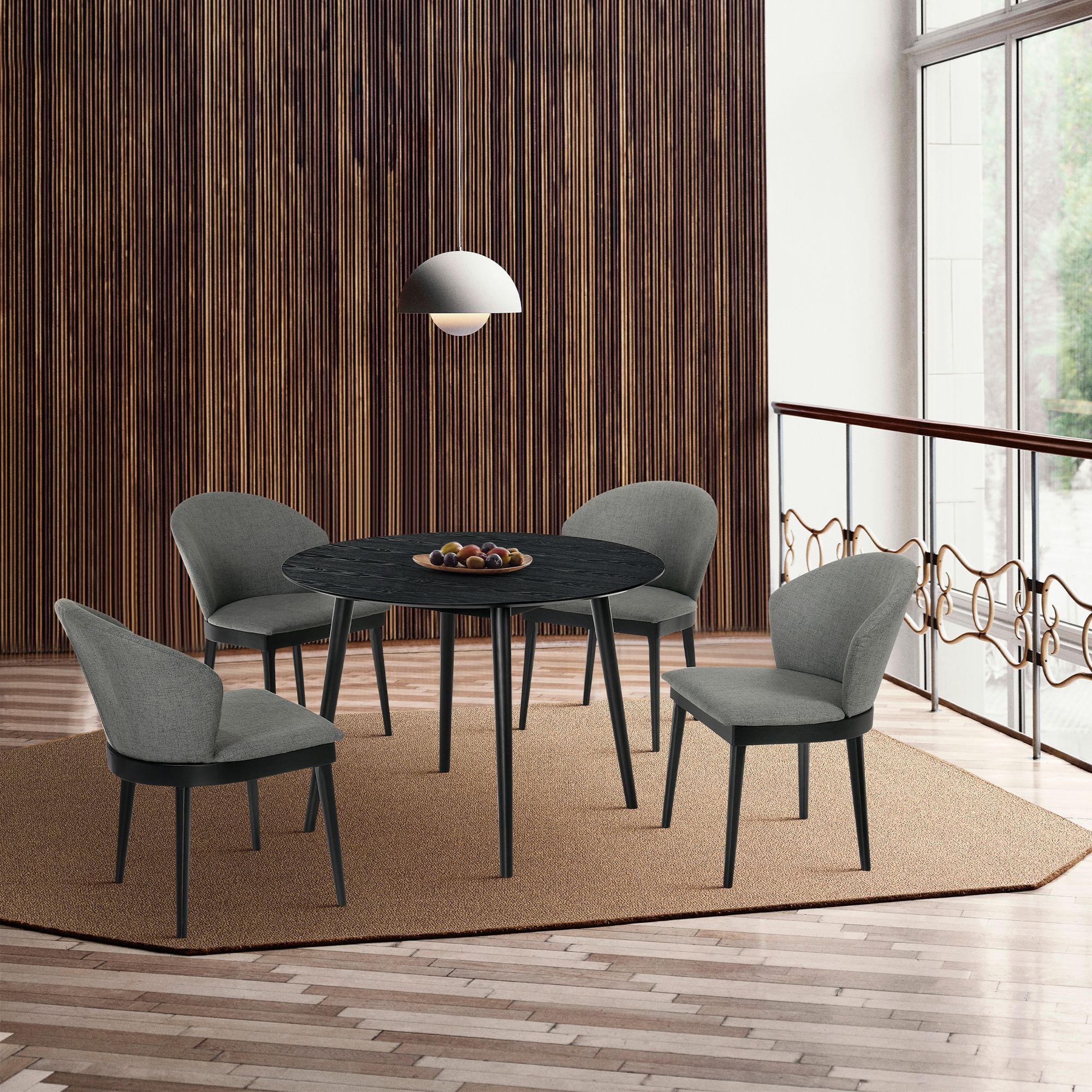 Arcadia Black 42 Inch Round Dining Room Set with Juno Chairs by Armen Living | 1StopBedrooms